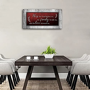 Inspirational Wall Art Painting | Christian Quote Canvas Wall Art Dining Room | Red Wall Decor Living Room | Wooden Framed Canvas | Rustic Home Decor Farmhouse | Bless The Food Before Us,Ready To Hang 24"X 48"