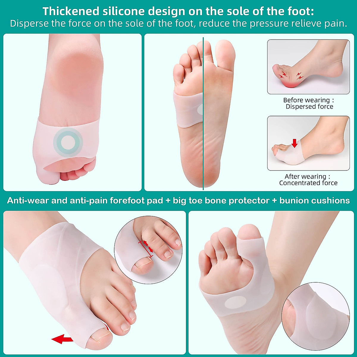 DYKOOK Gel Metatarsal Sleeves and Bunion Cushions 2Pack Thickened Metatarsal Silicone Pad Protector Bunion Pad Sleeve for Bunion Forefoot Pain Relieved and Friction Prevented