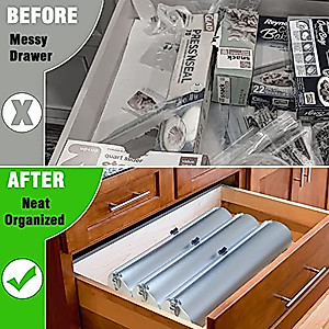 Goldtree Plastic Wrap Dispenser with Cutter - Perfect for Aluminum Foil, Wax Paper, Parchment Dispenser for Kitchen - Maximum Replace Roll 13.8 In×750 Ft - Aluminum body