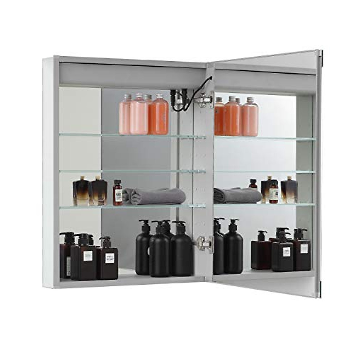 AQUADOM Royale Basic Q 24in x 30in x 5in Left Hinge LED Medicine Mirror Cabinet Recessed Surface Mounted, Dimmer, Touch Screen Button