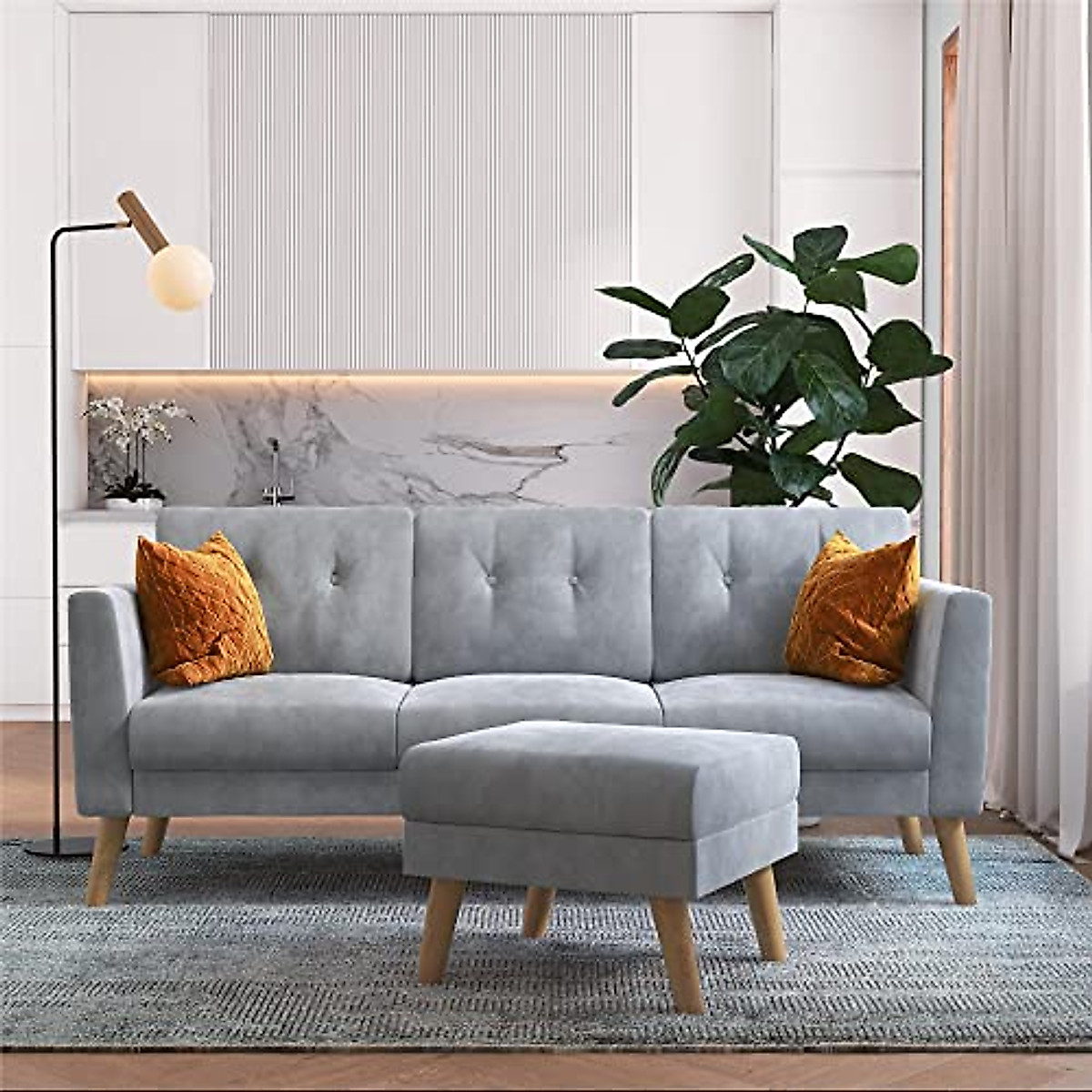 CosmoLiving by Cosmopolitan Gloria Upholstered Sofa, Light Gray