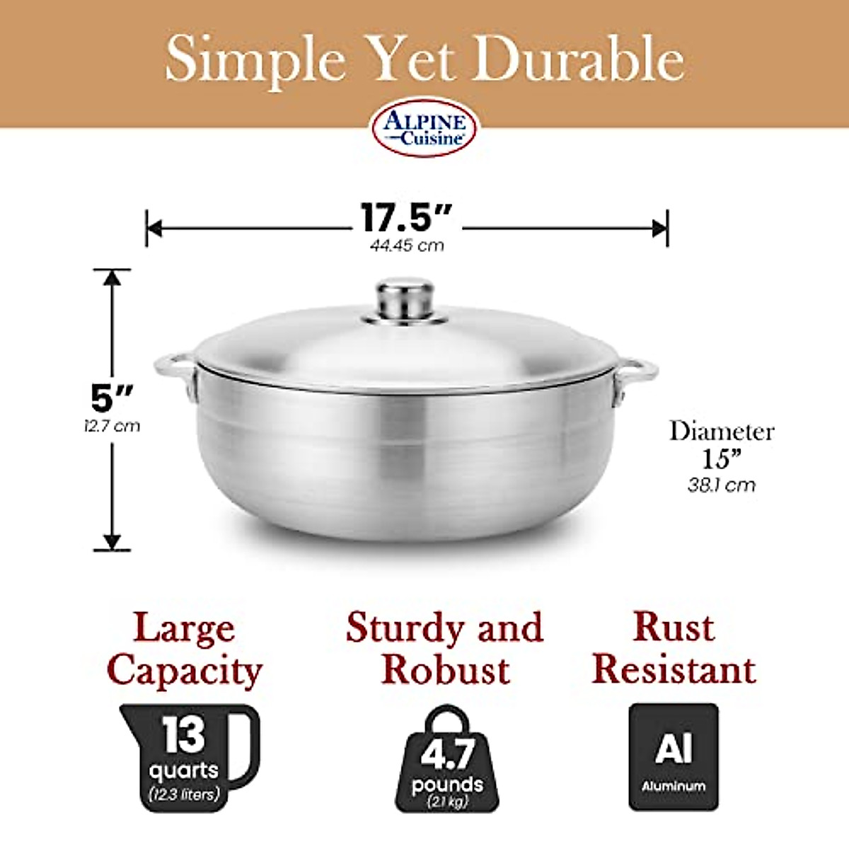Aramco Alpine Gourmet Caldero, 13-Quart, Silver