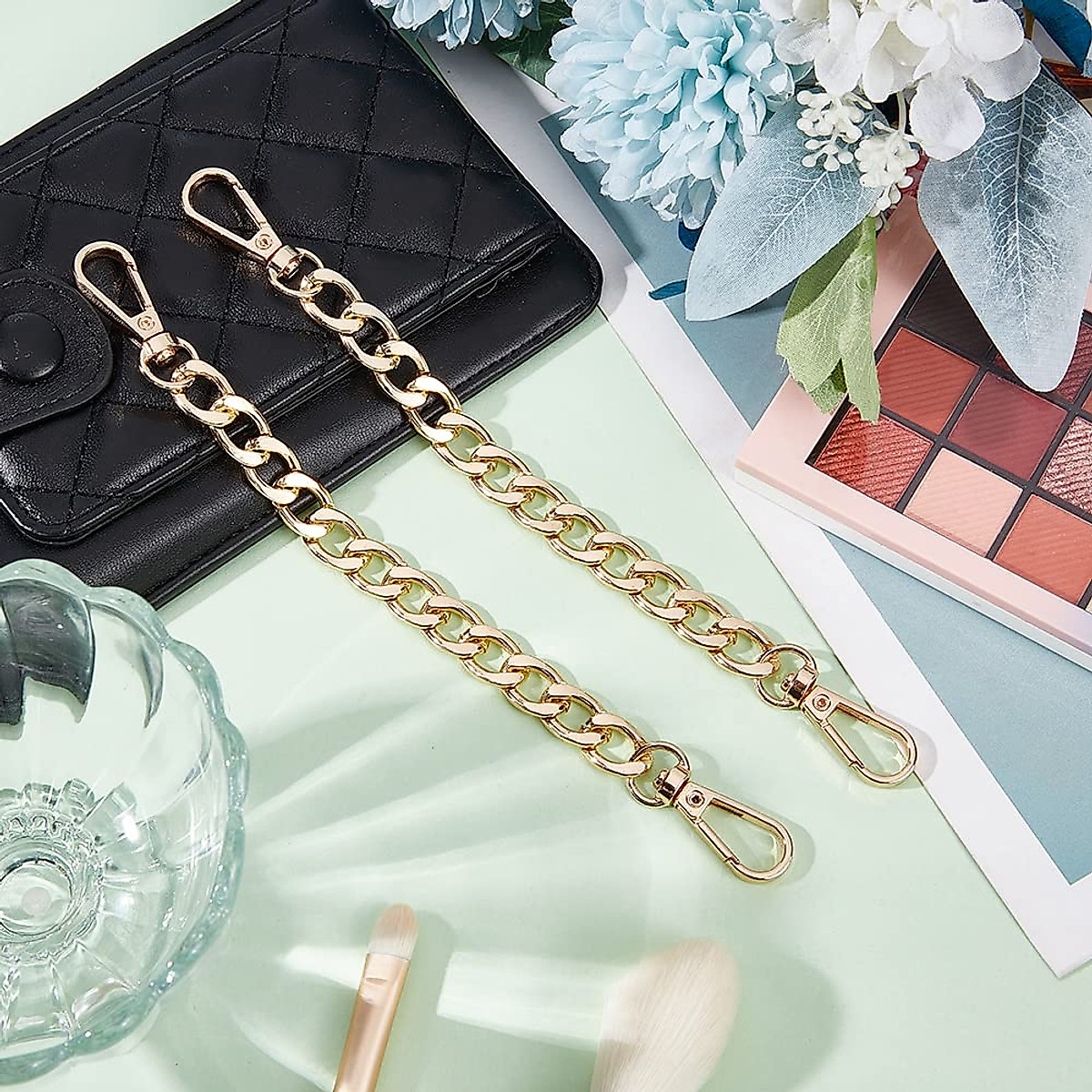 PH PandaHall Purse Extender, 2 Pack 7.8 Inch Golden Aluminum Bag Flat Chain Strap with Alloy Swivel Clasps Handbag Chain Straps Metal Bag Strap Replacement Purse Clutches Handles