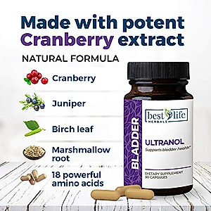 Ultranol Total Bladder Support - Natural Cranberry Supplement for Urinary Health, Overactive Bladder Control, Incontinence - Reduces Leaks and Urgency - 1 Bottle - 30 Capsules