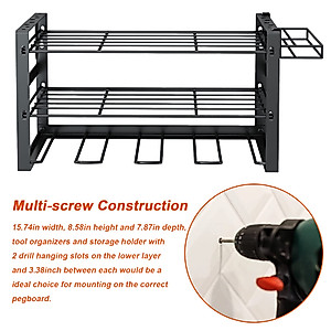 Power Tool Organizer Heavy Duty Floating Tool Shelf 3 Layers Metal Power Tool Holder Organization Garage Wall Mounted Utility Storage Rack for Cordless Drill Charging Station Screwdriver