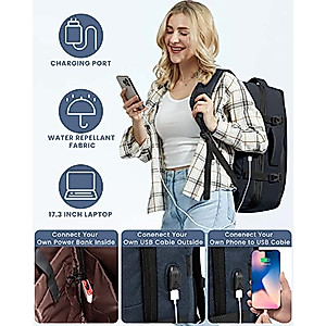 LOVEVOOK Travel Backpack, Expandable 40L Extra Large Carry on Backpack, Flight Approved, Anti-Theft Water Resistant 17 Inch Weekender Backpack for Men Women, with USB Port, Navy Blue