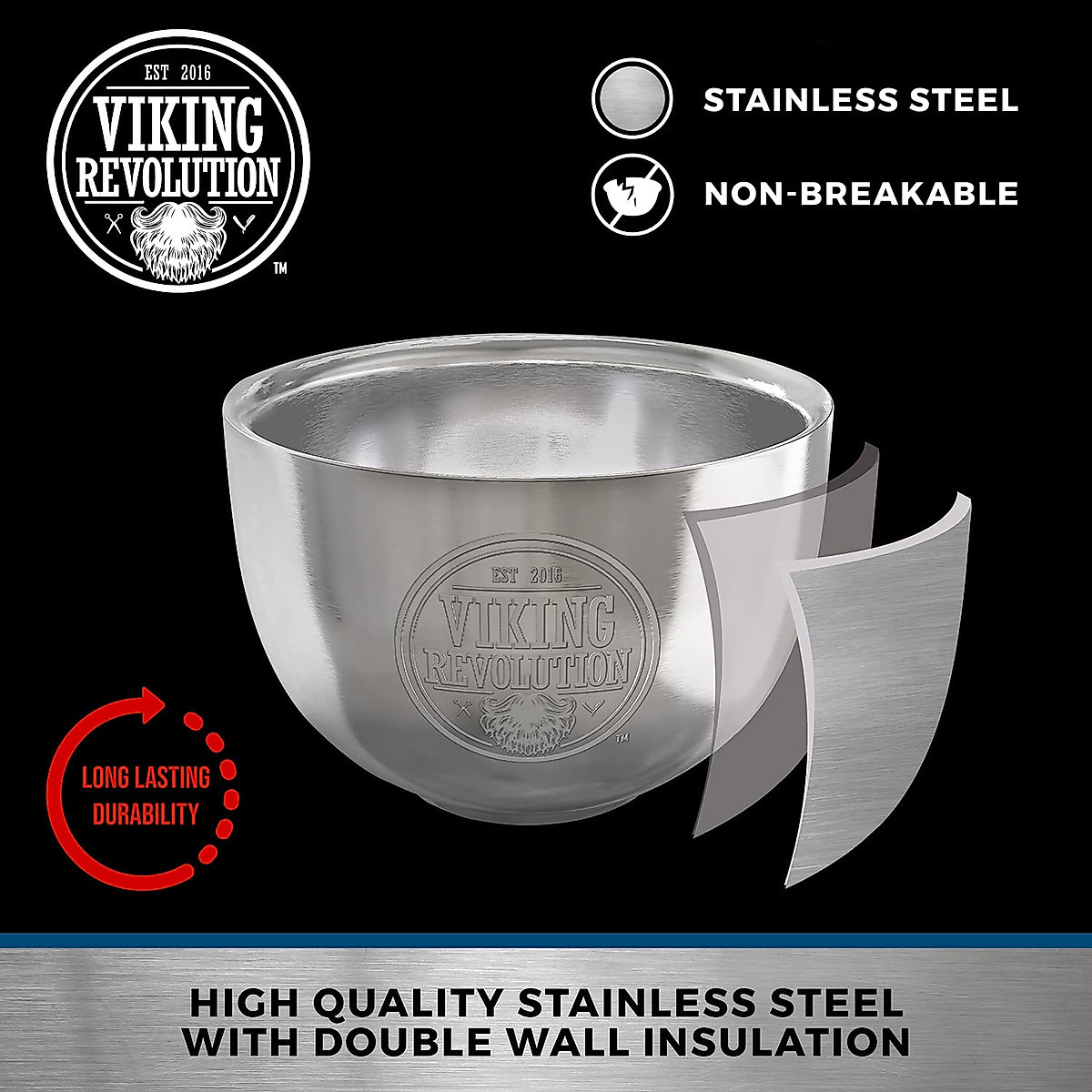 Viking Revolution Stainless Steel Shaving Soap Bowl- Shaving Mug for Shave Cream & Soap- Double Layer, Unbreakable Shaving Cup for Wet Shave