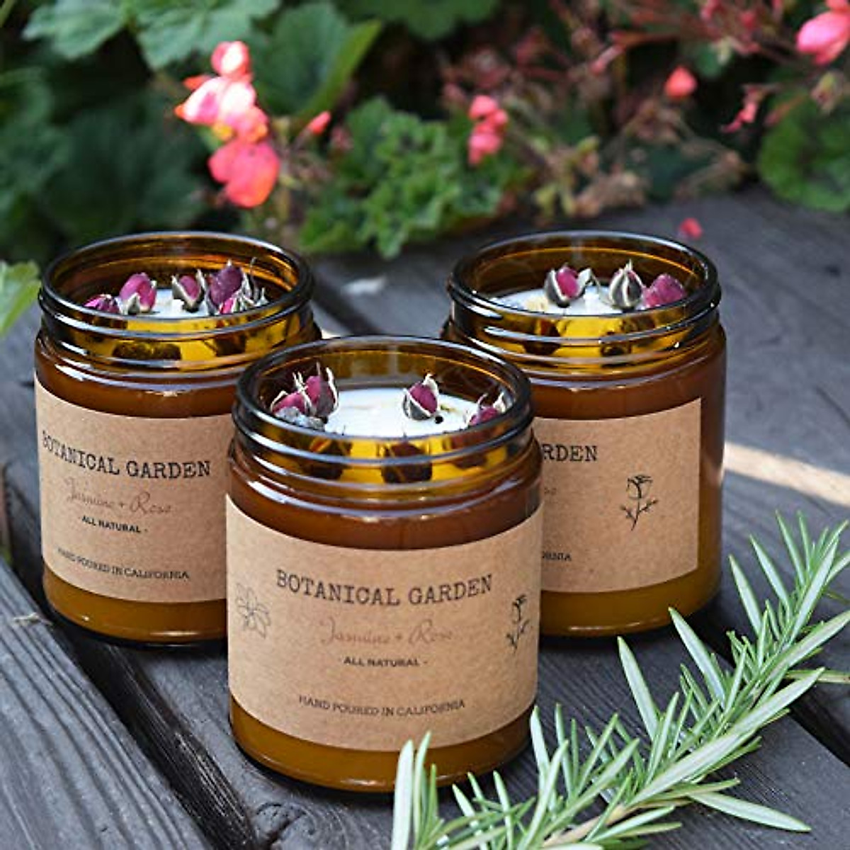 Organic Jasmine & Rose Scented Aromatherapy All-Natural Soy Candle | 100% Essential Oil | California Organic Dry Flower | Gift for Him or Her | Home Decor | Long Lasting - 9Oz. (Jasmine + Rose)
