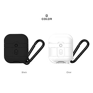 PATCHWORKS Airpods Generation 1 & 2 Case [PurePocket2 Series] Durable Shockproof Dust Proof Secure Anti Lost Carabiner Silicone Case, Black
