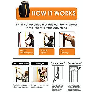 RE-U-ZIP® Heavy-Duty Reusable Dust Barrier Zipper | Starter Kit | Patented Hook & Loop System | Cost-Effective & Reliable | Lockable Safety Feature