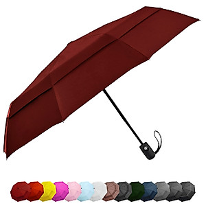 EEZ-Y Travel Umbrellas for Rain - Wind Resistant w/Open Close Button - Marsala