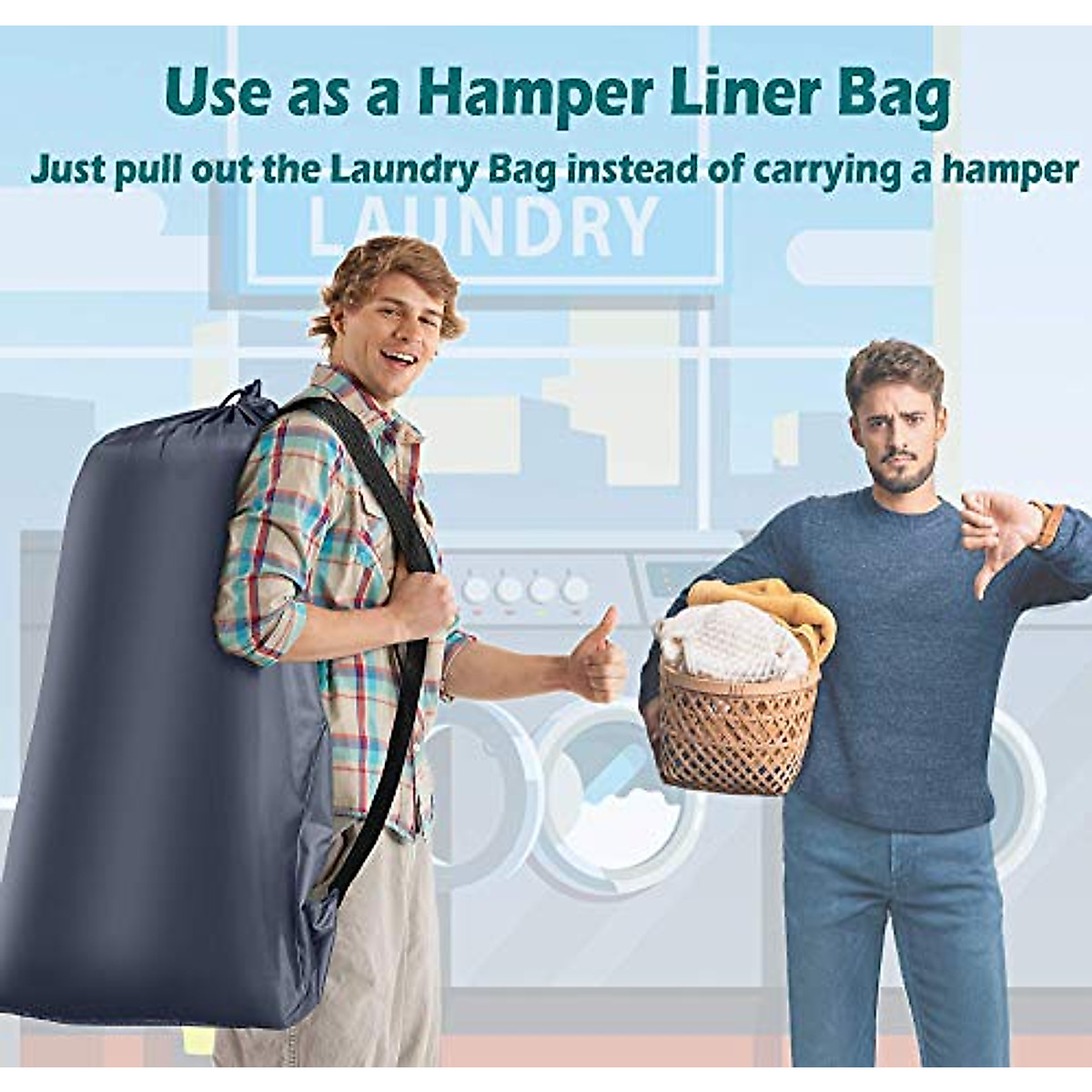 Coomee Heavy Duty Laundry Bag 2 Pack XL Nylon Laundry Bags with Straps, Washable Large Dirty Clothes Organizer with Drawstring Closure, Travel Washing Bag Fit a Laundry Hamper or Basket