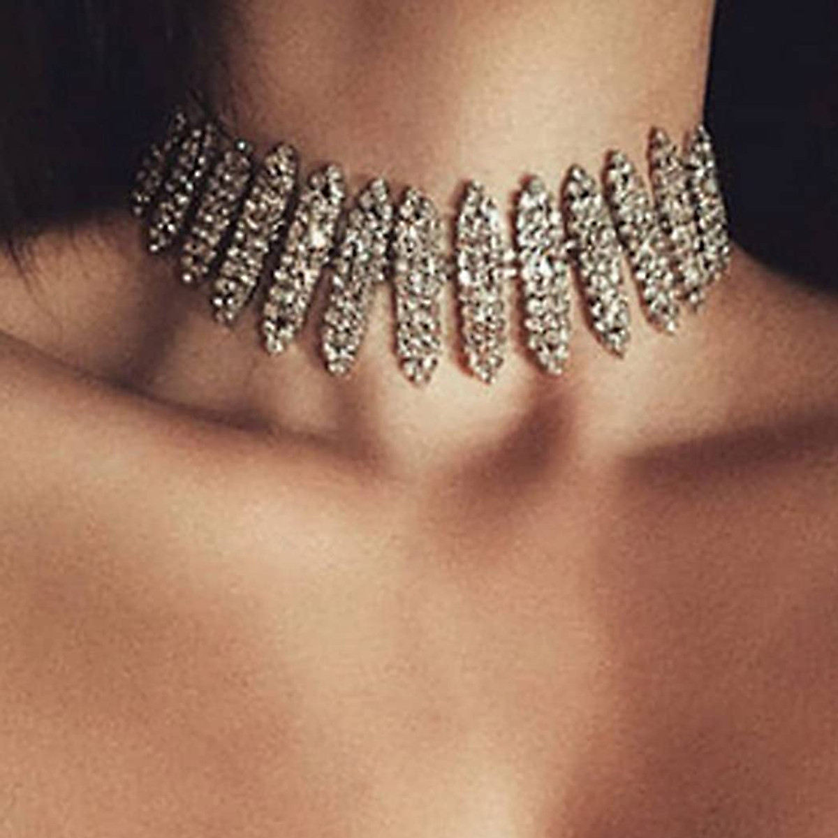 JAKAWIN Bride Rhinestone Jewelry Set Wedding Necklace Earrings Sets Silver Crystal Prom Necklaces Chain for Women NK267 (Silver)