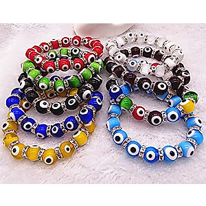 Pingyongchang Evil Eye Bracelet Charm Beaded Crystal Bracelets Jewelry Boho Protection Stretch Bracelets for Women Womens Strand Jewelry GREEN