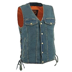 Milwaukee Leather DM1360 Men's Classic Blue Denim Motorcycle Biker Riders Vest w/Adjustable Side Laces - X-Large