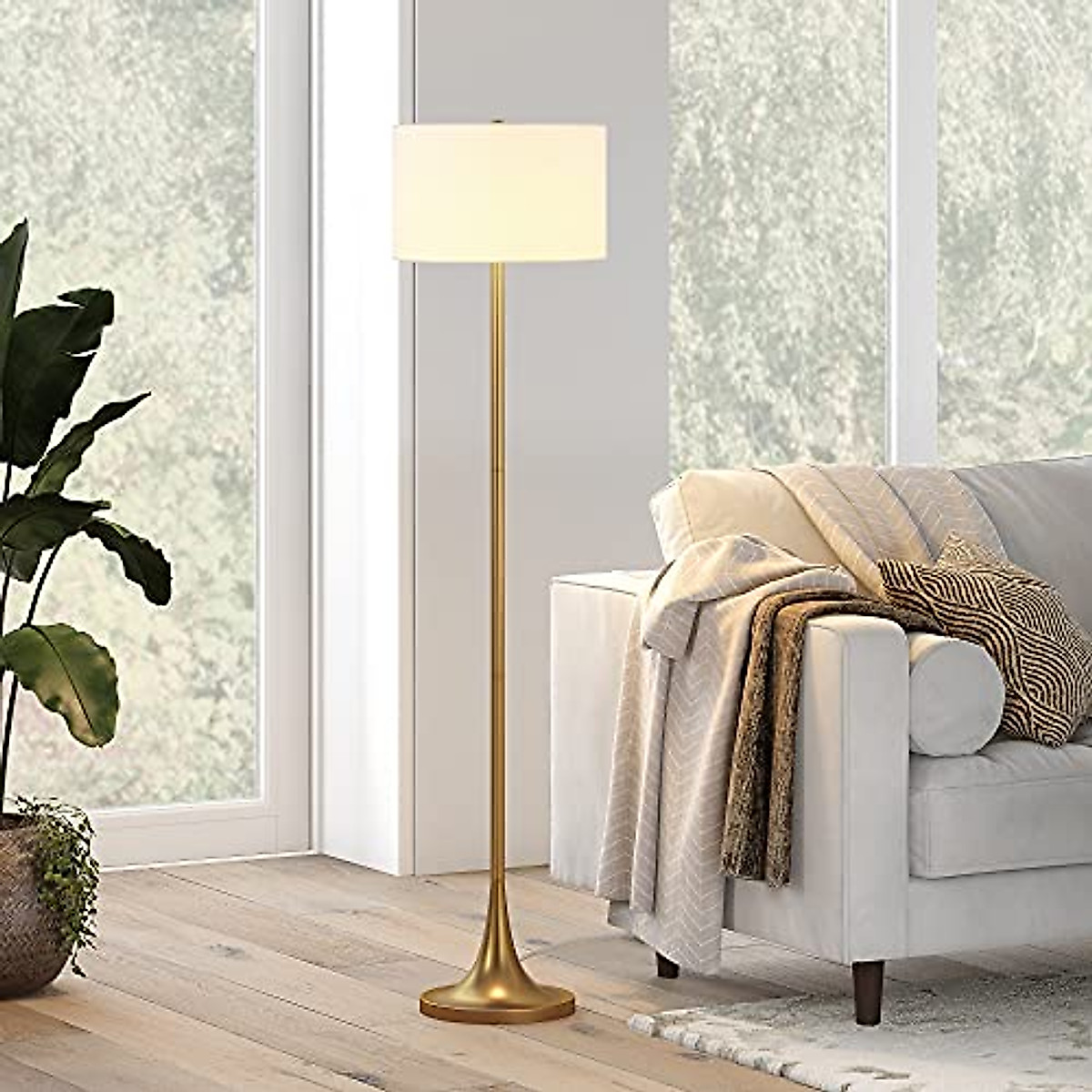 Josephine 62" Tall Floor Lamp with Fabric Shade in Brass/White