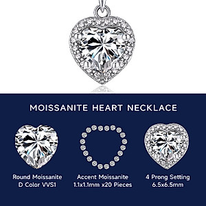 MomentWish Moissanite Necklace for Women, Anniversary Necklace for Wife, 1Carat Simulated Moissanite Diamond Heart Necklaces for Women