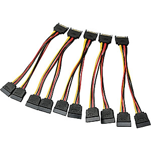 Longdex SATA Power Extension Cable 5PCS 20cm SATA Power 15-Pin Male to 2 x 15P Female Y Splitter Cable Adapter