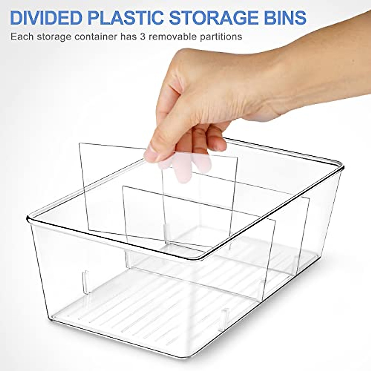 Food Storage Organizer Bins with Dividers, Clear Plastic Storage Bins for Packets, Snacks, Pouches, Spice Packets, Stackable Fridge Organizers for Pantry, Kitchen, Cabinet Organization and Storage
