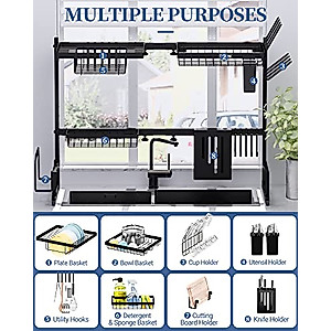 Kitsure Dish Drying Rack - Adjustable & Space-Saving Dish Rack（29.5-35.5in）, Over-The-Sink Dish Drying Rack, Multifunctional Kitchen Dish Drying Rack, Stainless Steel Dish Drying Rack, White
