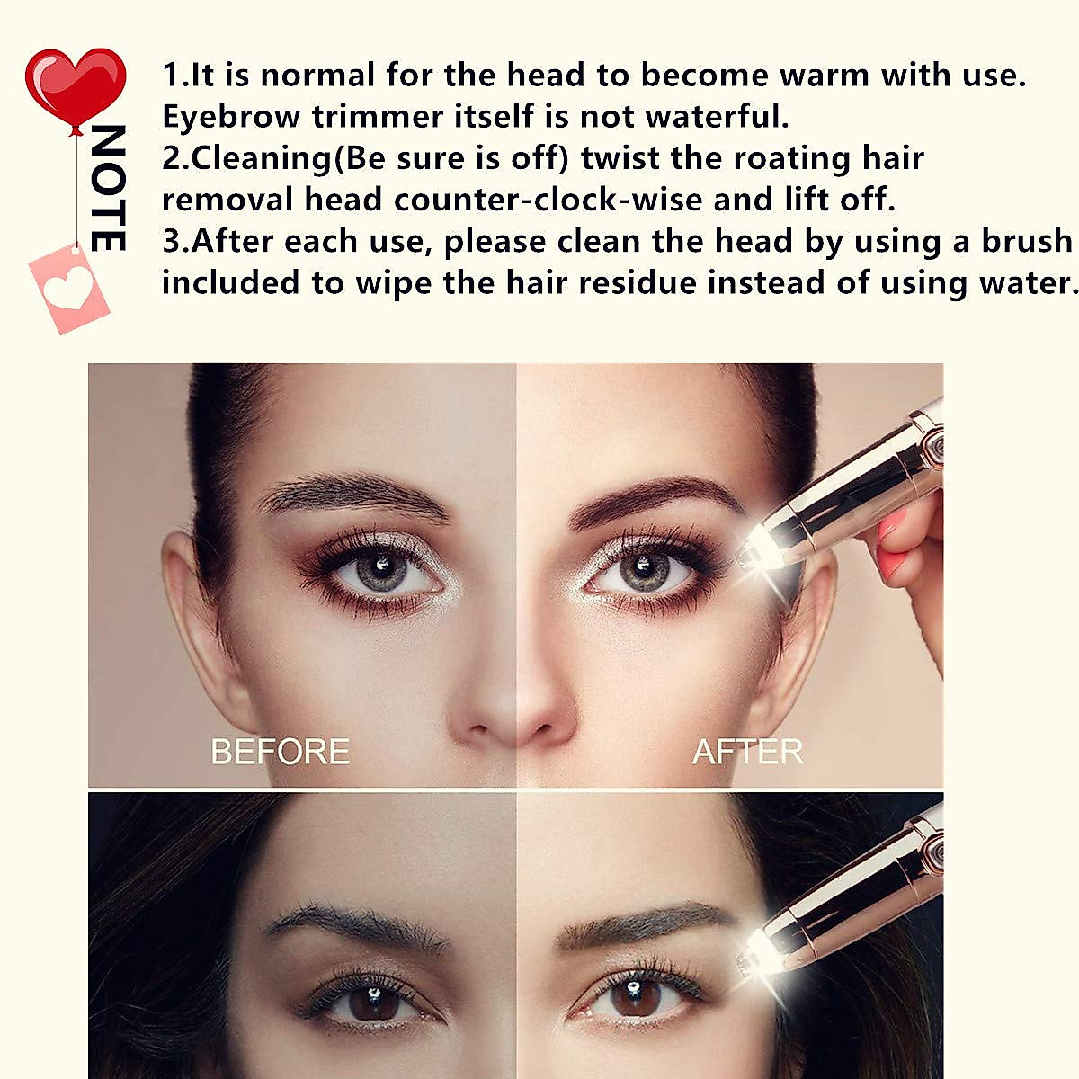 Rechargeable Eyebrow Hair Removal For Women, MMCAT Painless Electric Eyebrow Trimmer Epilator, Ladies Eyebrow Razor Shaver For Eyebrow Hair Remover With LED Light (Rose Gold)