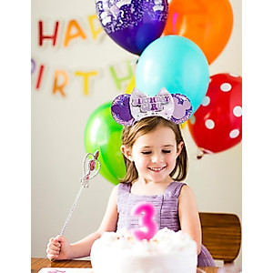 WW-WONDERFULWORLD Mouse Ears Birthday Headbands With Shiny Sequins Diamond Decoration, for Girls Costume Cosplay Glitter Party, for Kids & Adult, Purple; BR-1