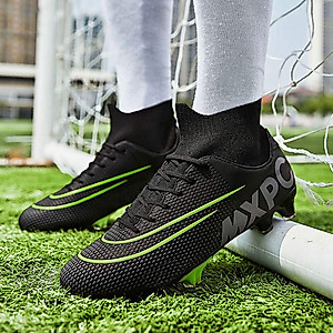 GTY Men's Soccer Boots Football Cleats Firm Hightop Shoes for Training Athletic Black, 10