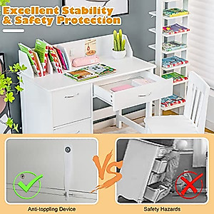 Costzon Kids Desk and Chair Set, Children Wooden School Learning Table w/Drawer & Storage Cabinets, Student Writing Computer Workstation for Bedroom & Study Room, Gift for Ages 3-8 (White)