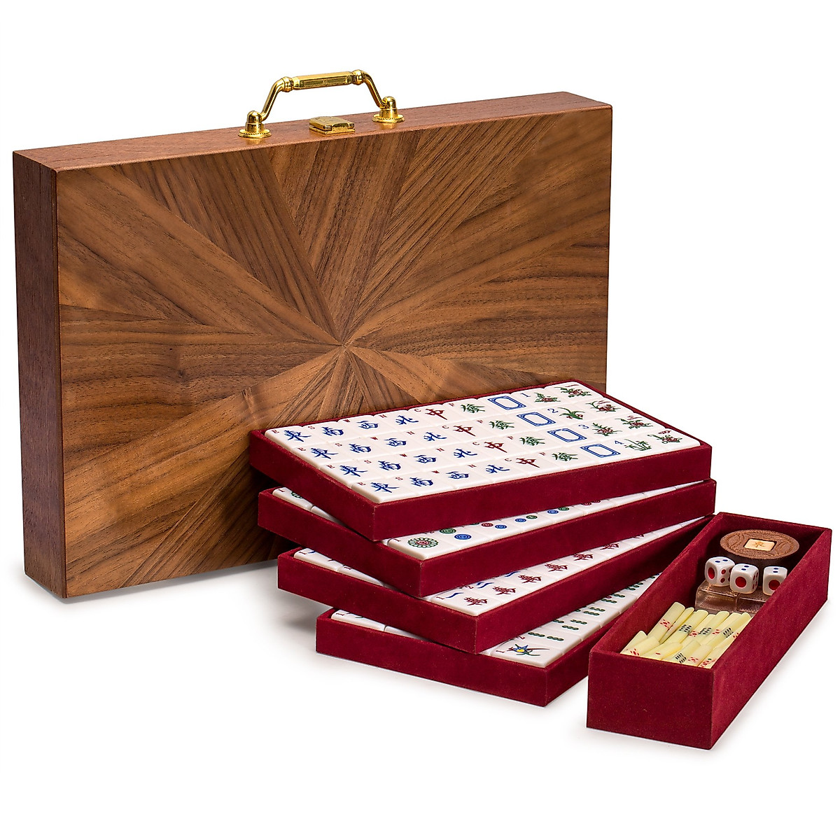 Yellow Mountain Imports Classic Chinese Mahjong Game Set, Champagne Gold - with 148 Medium Size Tiles and a Wooden Case - for Chinese Style Game Play