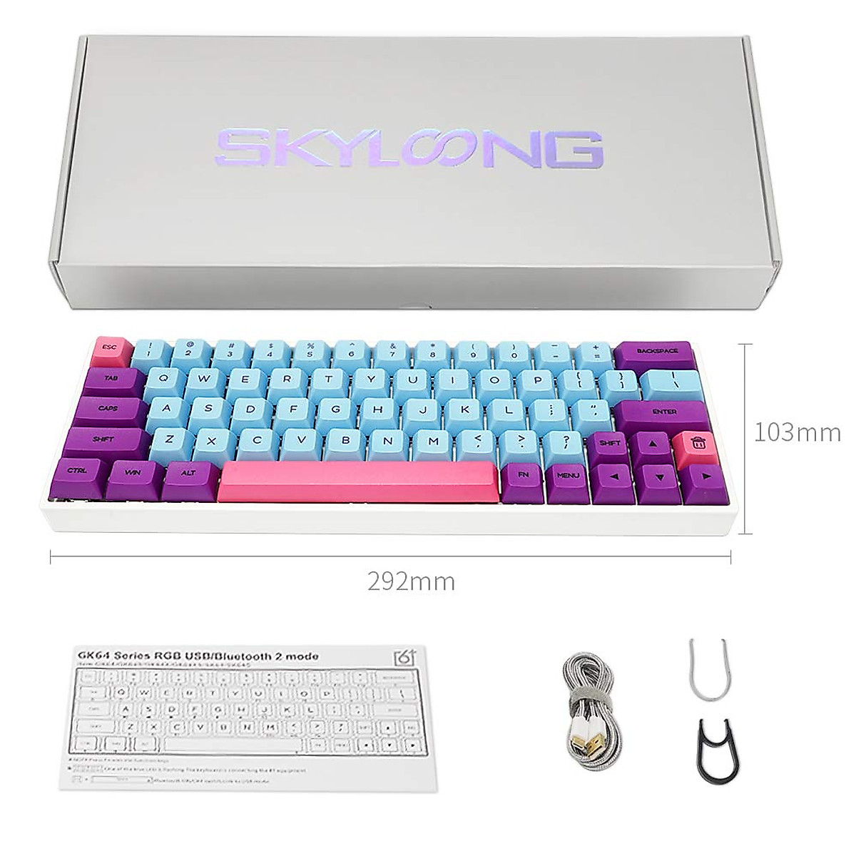 SK64 60% Mechanical Gaming Keyboard, 61 Keys Multi Color RGB Illuminated LED Backlit Wired Programmable With PBT Heat Sublimation Keycaps for PC/Mac Gamer (Joker Limited Edition, Gateron Optical Blue)