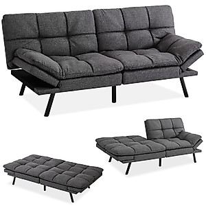 MUUEGM Futon Sofa Bed,Convertible 71" Couch Sofa, Modern Grey Sleeper Sofa with Adjustable Backrest for living room,Memory Foam Sofa Futon Couch Bed,Dark Grey