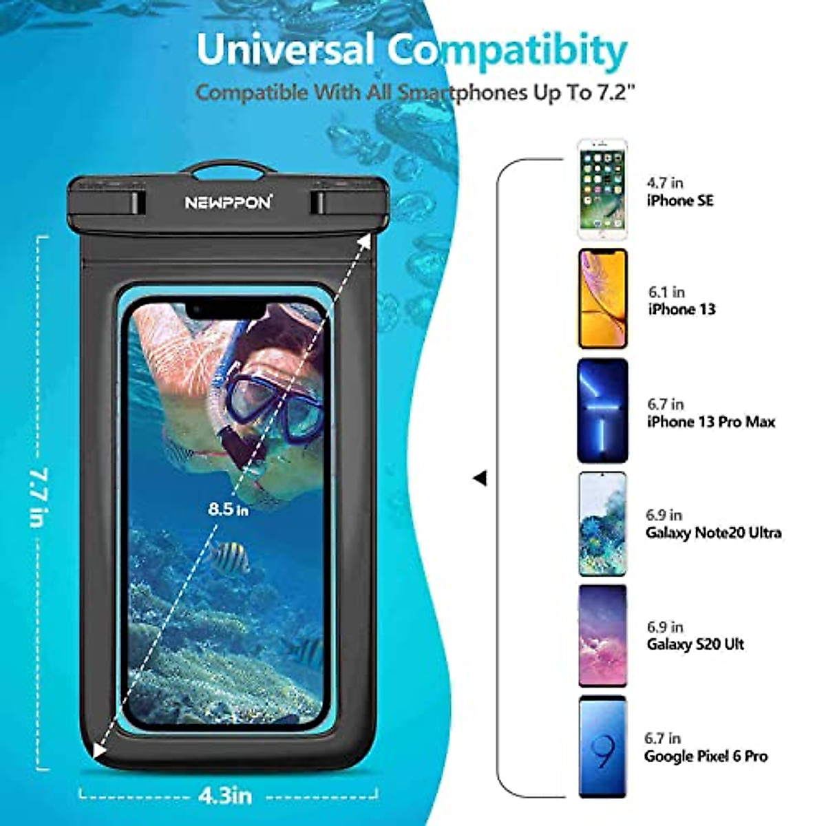 newppon Waterproof Cell Phone Pouch : 3 Pack Universal Water Proof Dry Bag Case with Neck Lanyard - Underwater Clear Cellphone Holder Large Protector for iPhone Samsung Galaxy for Beach Pool Swimming