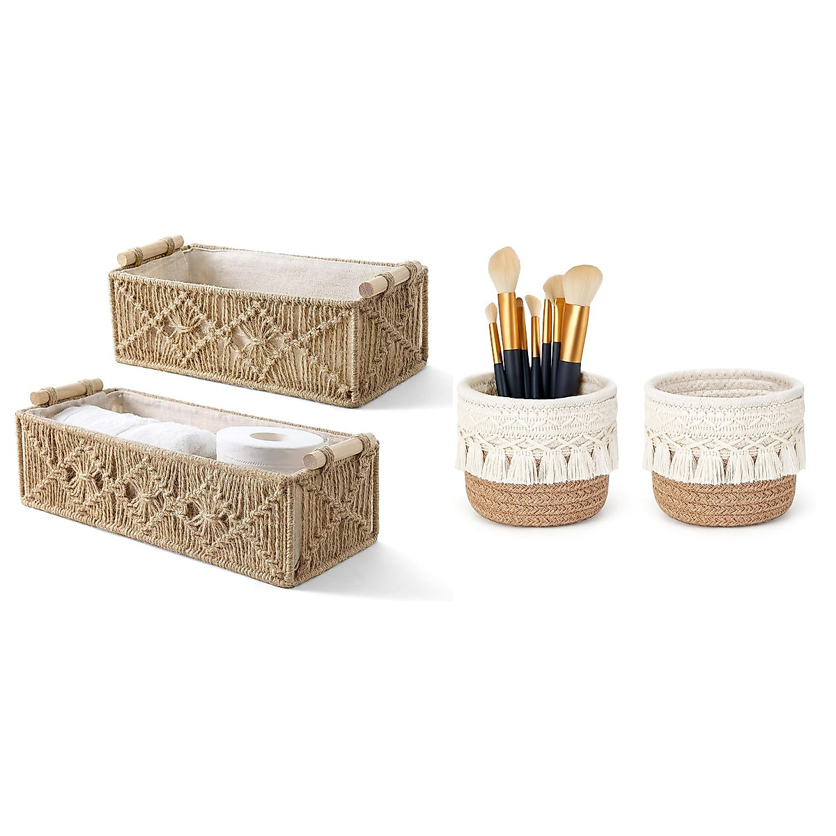 Mkono 4 Pcs Macrame Storage Baskets Boho Desk Accessories