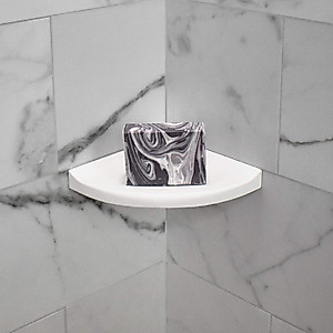 Questech Decor Shower Soap Dish, Lugged for New Construction, Corner Shower Shelf for Tiled Shower Walls, 5 Inch Metro Lugged Shower Corner Shelf, Bright White Matte
