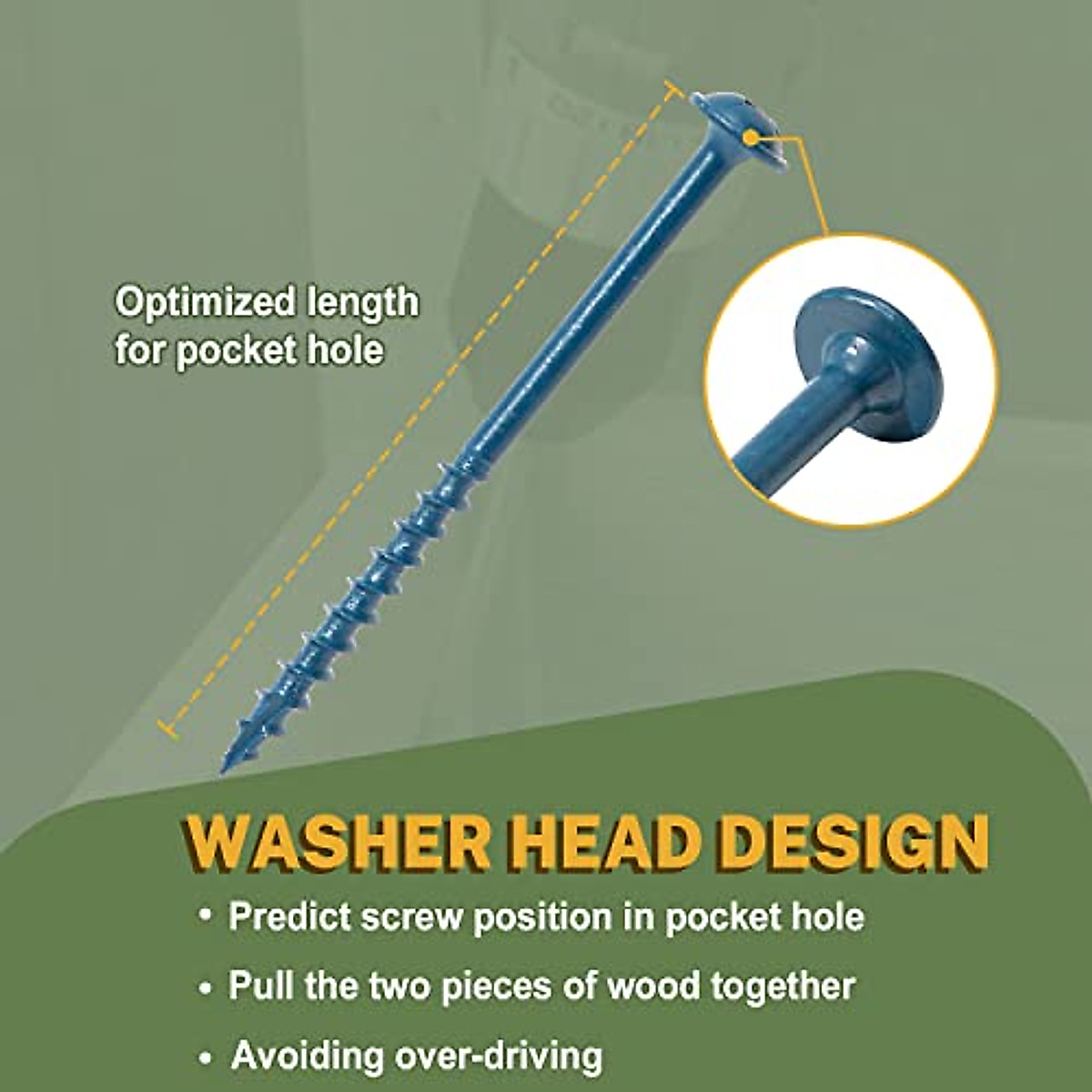 LIONMAX Pocket Hole Screws #8 x 2-1/2", Pocket Wood Screws 285 PCS, Square Drive Washer Head Screws, Coarse Thread with Blue Coated for Outdoor Use, Self Tapping, 150MM Drive Bit Included