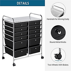 FDMASK 12 Drawer Rolling Storage Cart (Color : Black)