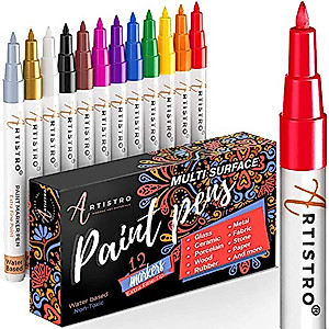 ARTISTRO Paint Pens for Rock Painting, Stone, Ceramic, Glass, Wood, Canvas. Set of 12 Acrylic Paint Markers Extra-fine Tip