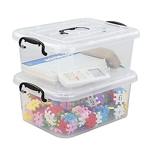 Uumitty 8 L Plastic Storage Bin Tote Organizing Container with Lid and Latching Buckles, Stackable and Nestable, 2 Pack