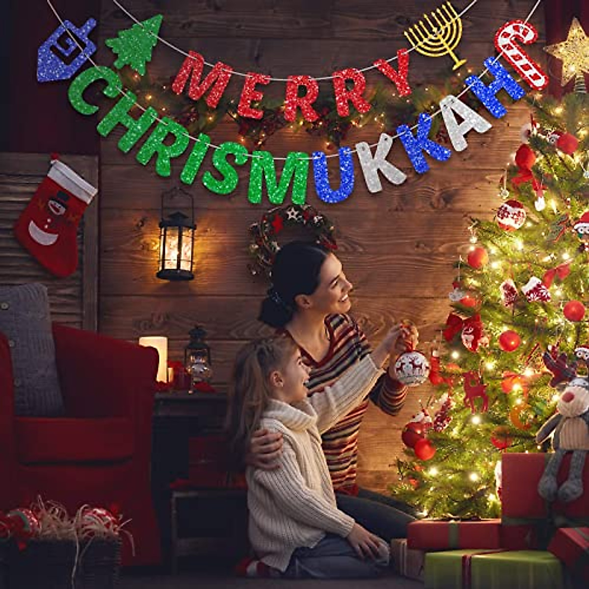 Merry Chrismukkah Banner Glitter Christmas Hanukkah Mixed Banner Christmas Banner Hanukkah Banner Christmas Decor Xmas Party Decorations Chanukah Festival Party Supplies…