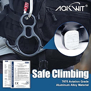 50KN Rescue Figure, 8 Descender Large Bent-Ear Belaying and Rappelling Gear Belay Device Climbing for Rock Climbing Peak Rescue 7075 Aluminum Alloy (Black)