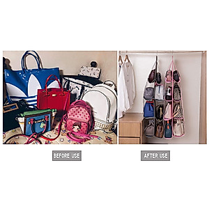 AARAINBOW 2 Packs Hanging Handbag Purse Organizer, Purse Bag Organizer Storage Hanging Bag Organizer for Closet Rack for Purses 8 Pockets Wardrobe Closet Space Saving, 41L*13.5W (B, 2 Black)