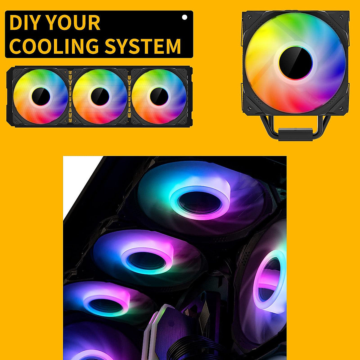 novonest 120mm PC Case Fan,5V 3PIN Addressable RGB Silent Fan,PWM 4PIN Adjustable Fan Group,High Performance Rotating Infinity Mirror Fan, with Fan Hub,UA0107(3-Pack)