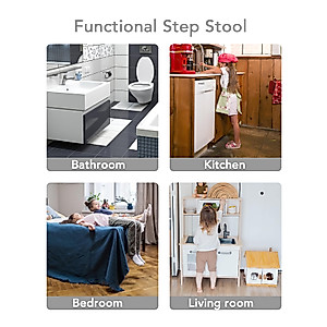 A+KCEYON Kids Step Stool, Sturdy and Lightweight Step Stool for Kitchen, Bathroom Sink and Toilet Potty Training, Cute Design Non-Slip Toddler Step Stool (Gray-Space Motif)