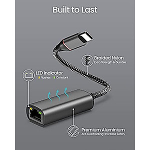 OQTIQ USB C to Ethernet Adapter, USB-C to RJ45 Thunderbolt 3/Type C Gigabit Ethernet LAN Network Adapter, Compatible with MacBook Pro 2020/2019/2018/2017, MacBook Air, iPad Pro, XPS and More