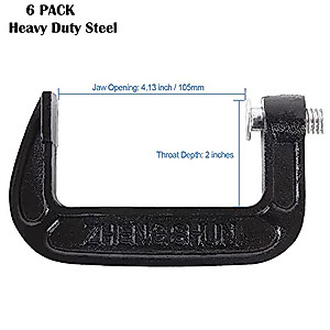 6 PCS C-Clamps 4 Inch C Clamps Heavy Duty Steel C Clamp Set Malleable Iron Metal C-Clamp Black C Clamps Malleable Steel Frame for Woodworking, Welding, Building1