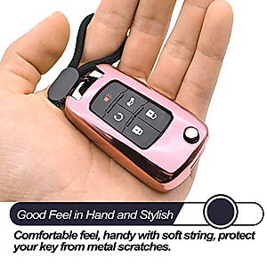 Compatible with Chevy Chevrolet Equinox Encore Camaro Cruze Malibu Impala Buick Regal Lacrosse GMC Terrain Pink TPU Key Fob Cover Case Remote Holder Skin Protector Keyless Entry Sleeve Accessories