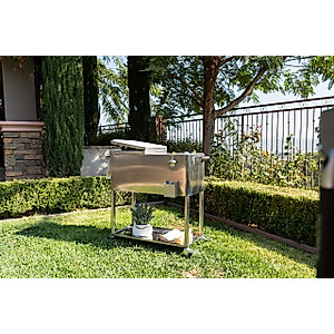 Permasteel 80-Qt Outdoor Patio Cooler with Wheels and Handles, Stainless Steel
