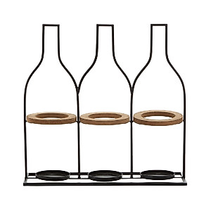 Deco 79 Metal Bottle Shaped 3 Bottle Wine Holder, 17" x 5" x 16", Black