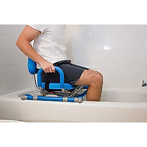 HydroSlide Sliding Shower Chair for Bathtub, Elderly Assistance Products, Transfer Chair Assist for Seniors, Disabled Products for Adults, Bathroom Aid, Padded Swivel Seat, Back, & Handles, Adjustable (Blue)