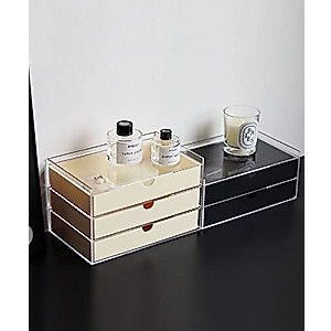Tabletop Chest, Storage Box, Makeup Box, Tabletop Storage, Small Items, Drawers, Makeup Case, Storage, Skin Care, Acrylic Case, 3 Tiers, Storage Chest (Black)